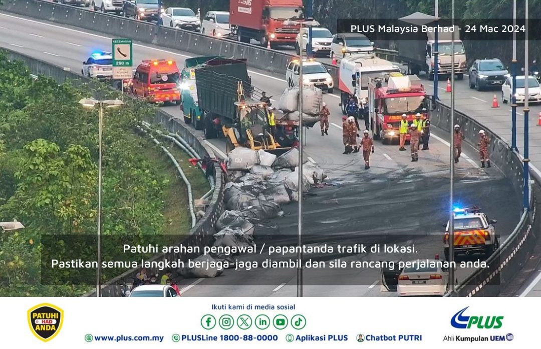 Lori terbalik, trafik PLUS sesak lima kilometer - MG Perak