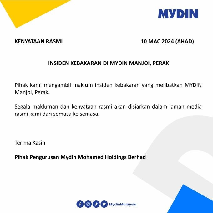 Mydin akan keluar kenyataan rasmi - MG Perak